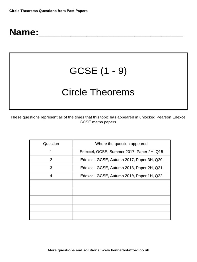 Edexcel GCSE Circle Theorems Questions | PDF