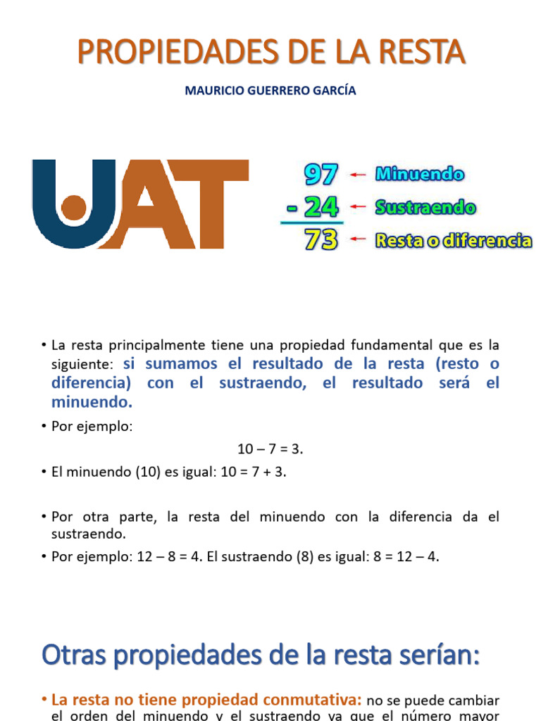 Propiedades de La Resta | PDF