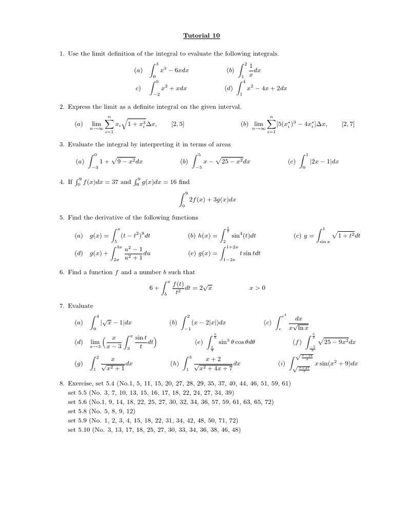 Tut10 | PDF | Mathematical Analysis | Calculus