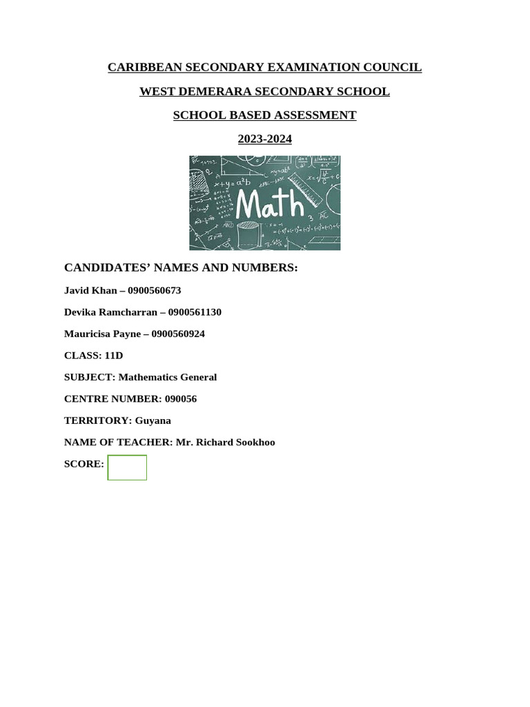 11D-Maths SBA, Javid Khan, Devika Ramsarran, Mauricisa Payne | PDF