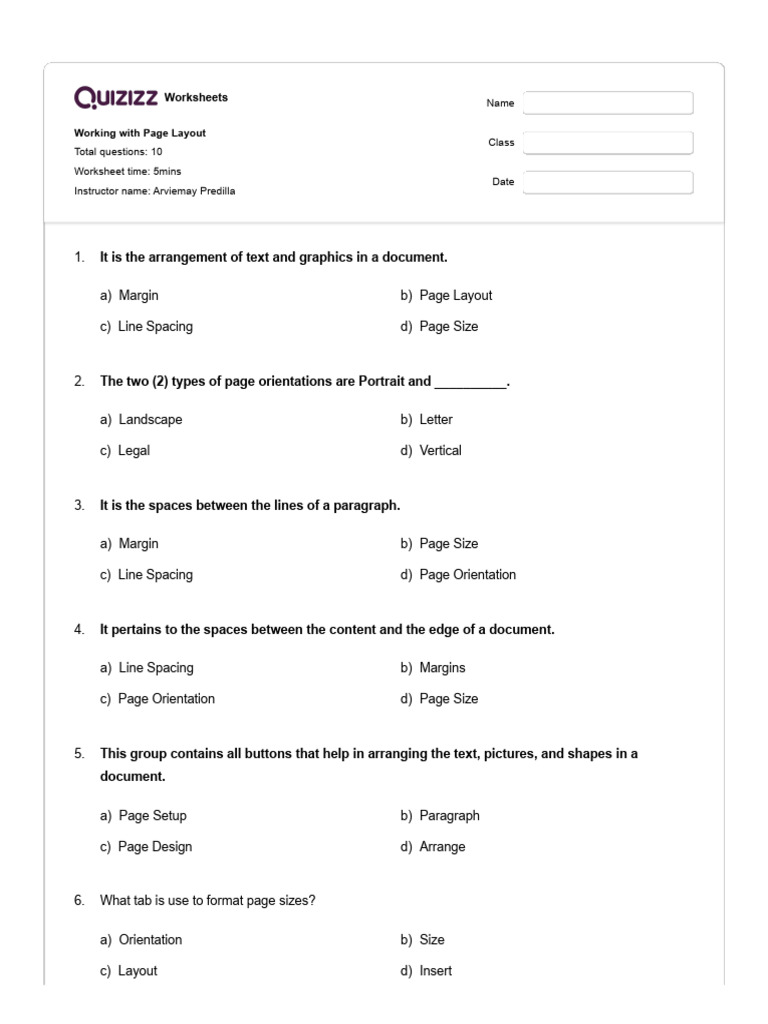 Working With Page Layout _ Quizizz | PDF