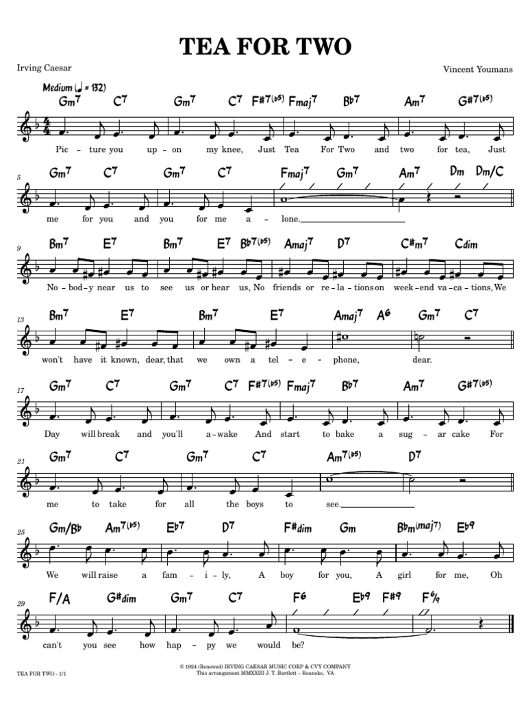Tea For Two Lead Sheet - F Vincent Youmans Irving Caesar | PDF ...