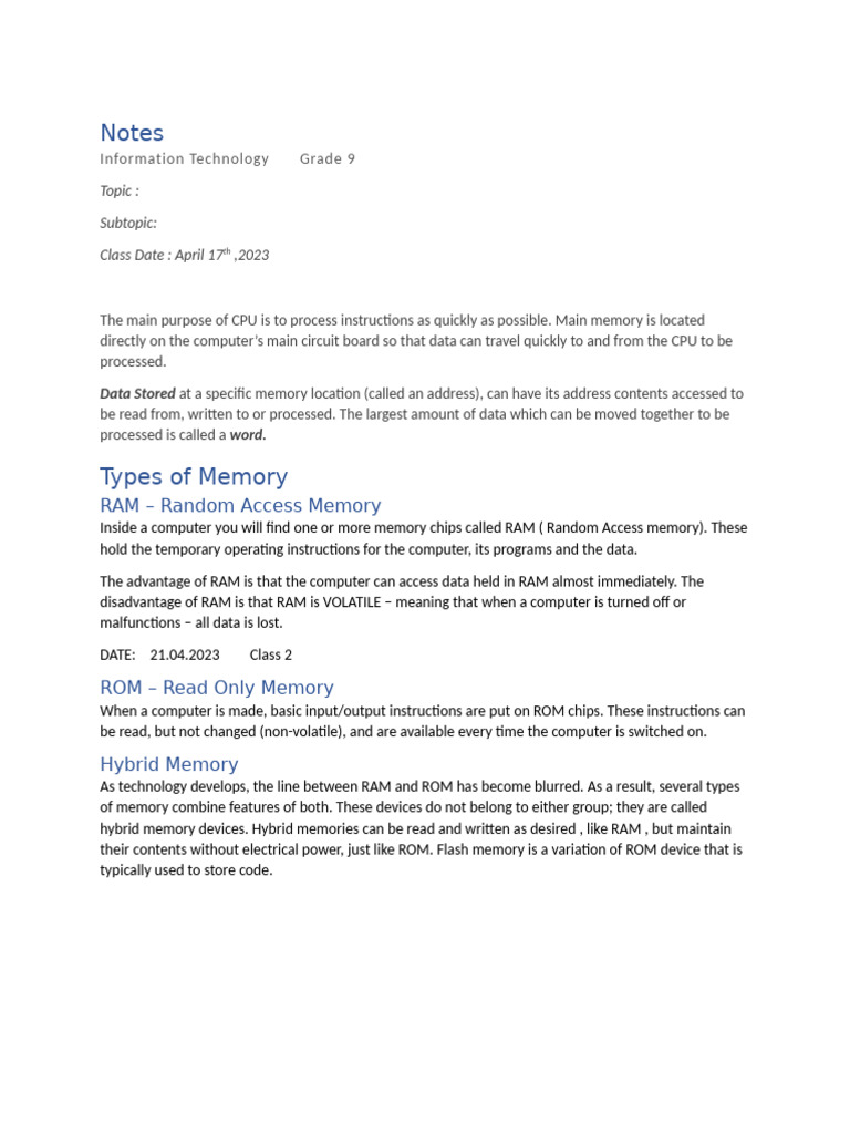 NOTES FOR CLASS | PDF