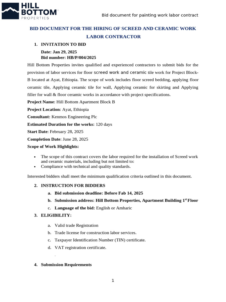 Screed and Ceramic Work Bid Document | PDF | Tile | Specification (Technical Standard)