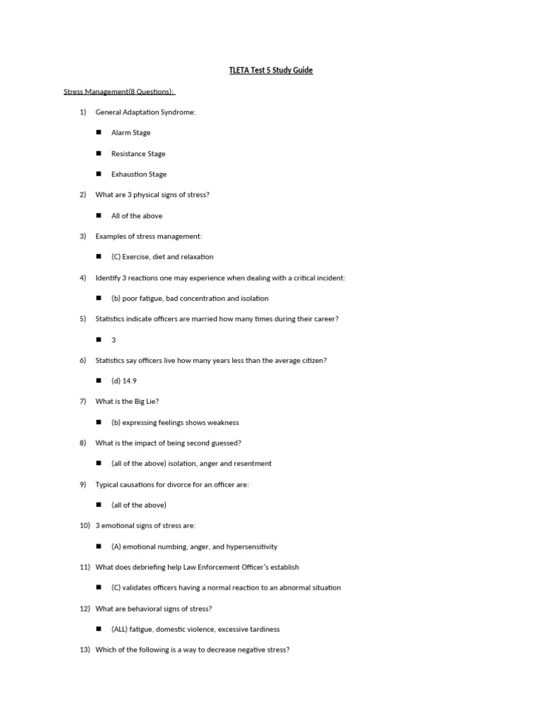 Tleta Week 5 Study Guide Complete | PDF | Stress (Biology) | Anger