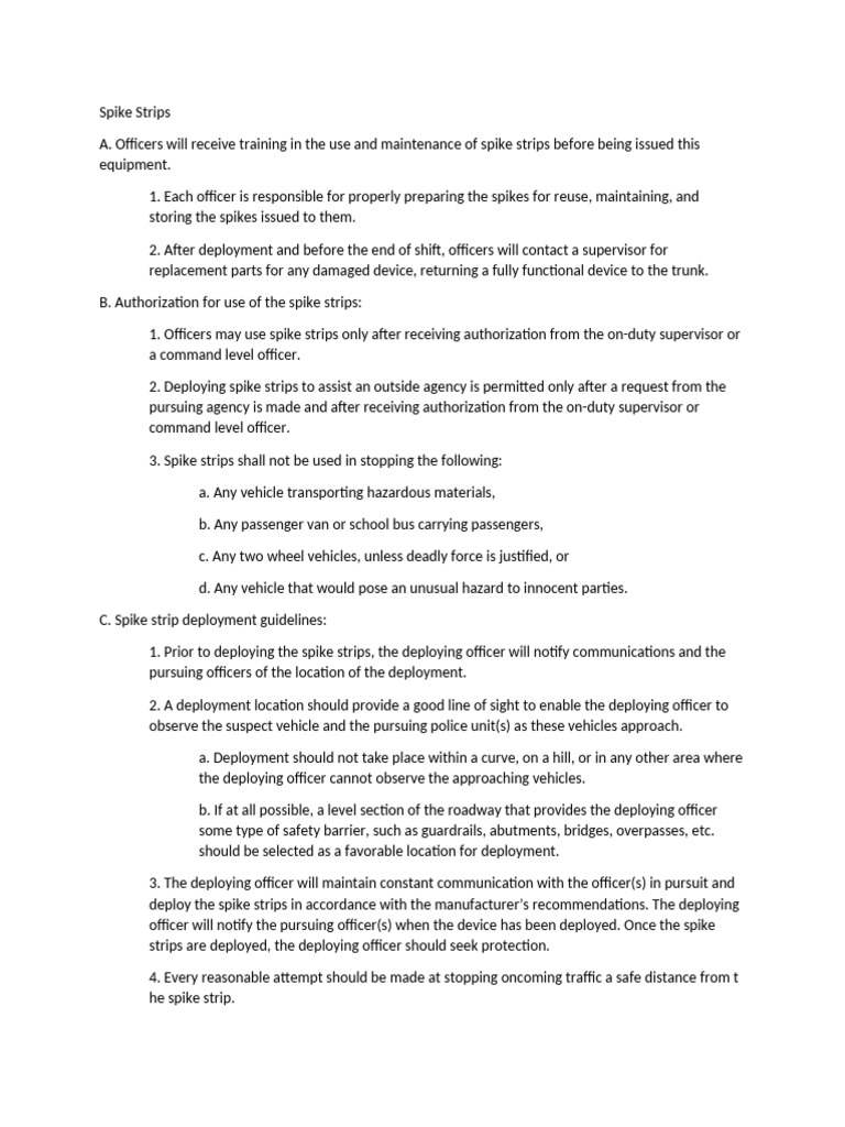 Spike Strip Use and Guidelines | PDF | Vehicles | Road Transport