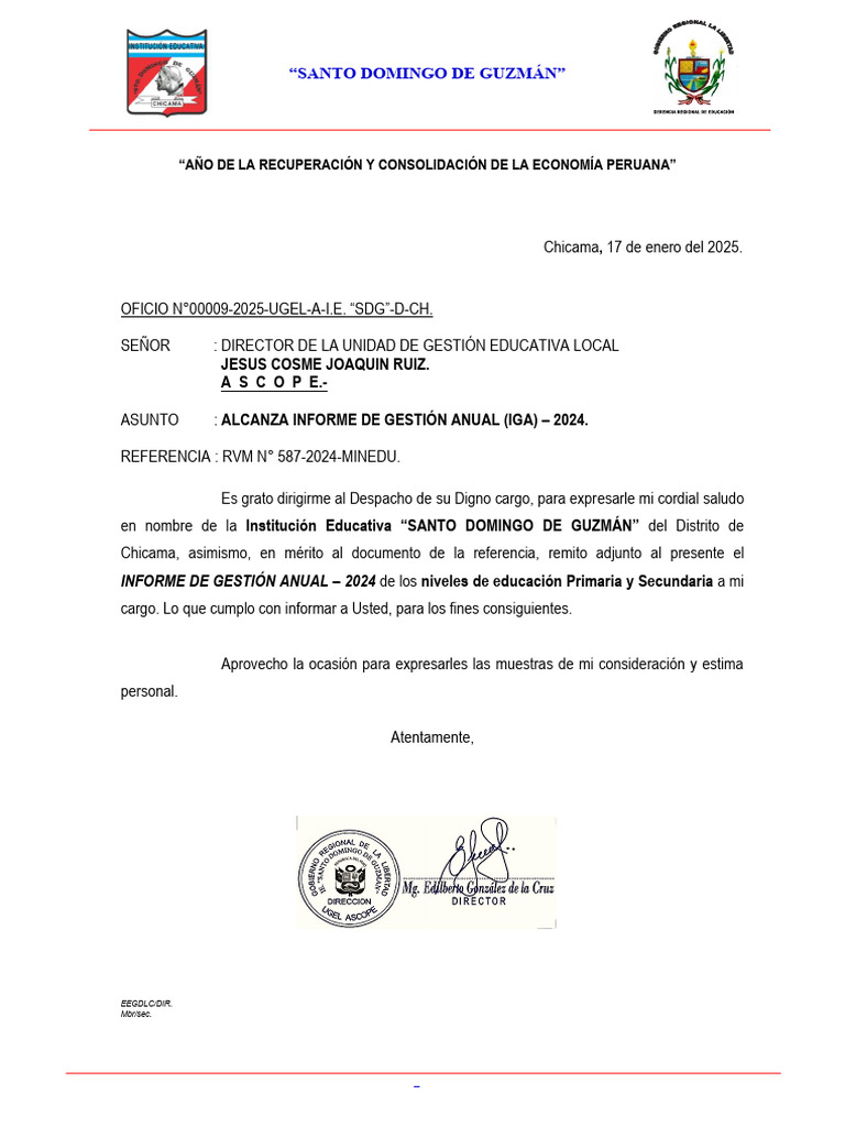 IE SDG- CHICAMA - OFICIO - ALCANZA INFORME DE GESTIÓN ANUAL (IGA) 2024 | PDF | Geometría ...