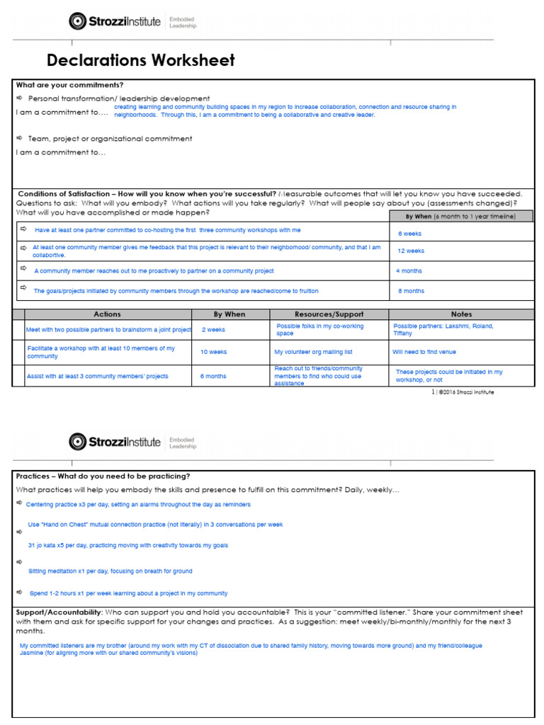 Declarations Worksheet Personal Example | PDF | Psychology | Industrial ...