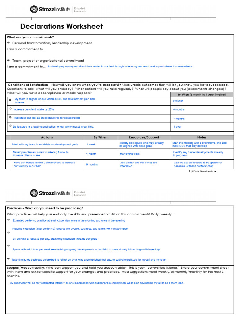 Declarations Worksheet Organizational Example | PDF | Leadership ...