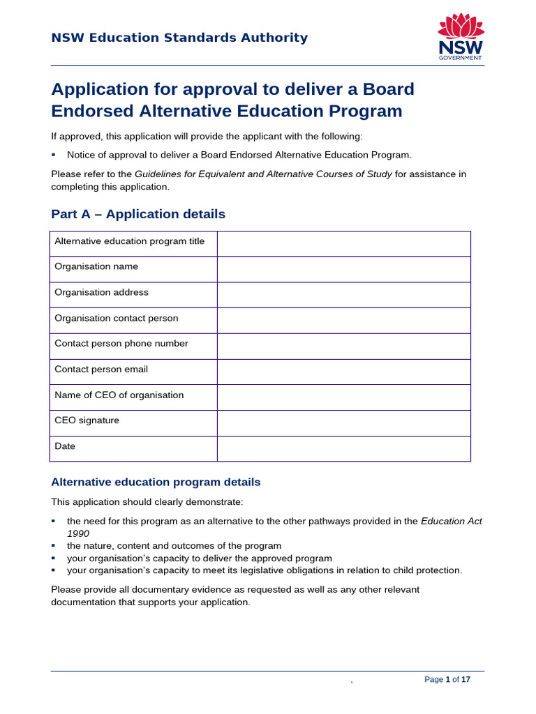 Application Board Endorsed Alt Ed Program | PDF
