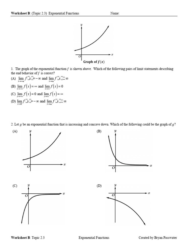 Worksheet B Topic 2.3 Exponential Functions | PDF | Exponential Function | Mathematical Analysis