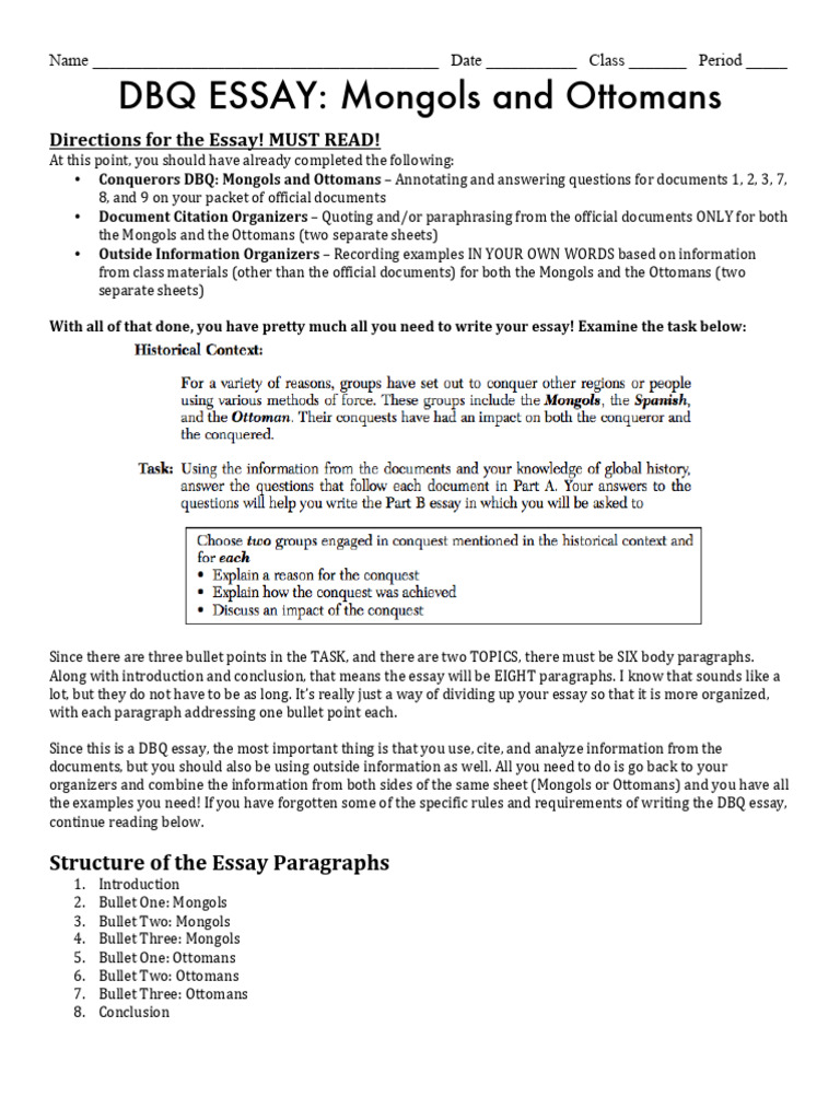 Dbq Writing Guide Mongols and Ottomans | PDF | Human Communication