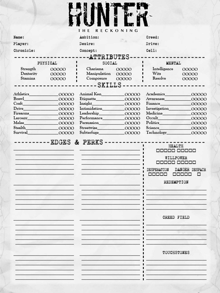 Hunter 5thedition Vigil 2-Page Interactive | PDF | Role Playing Games
