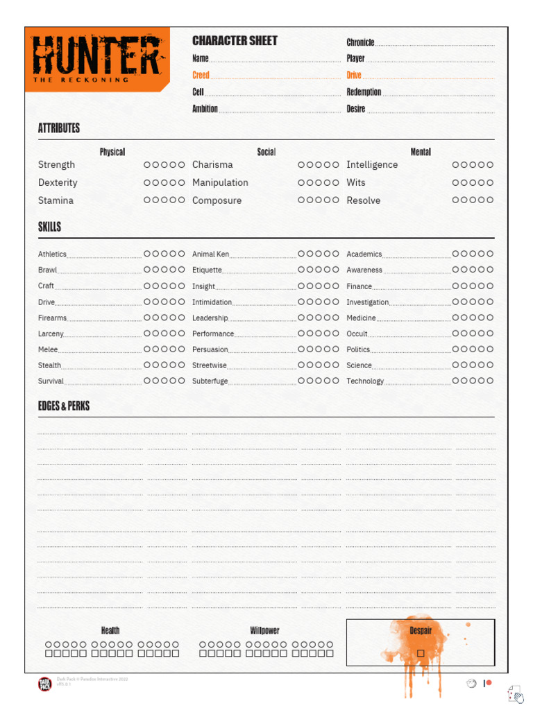 VtM5e - EN - Character Sheet - 4pPLUS (v3.1) | PDF