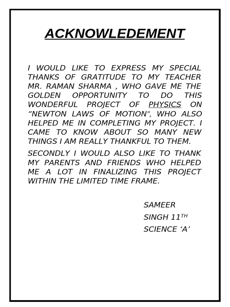 Acknowledgment for Project Support | PDF