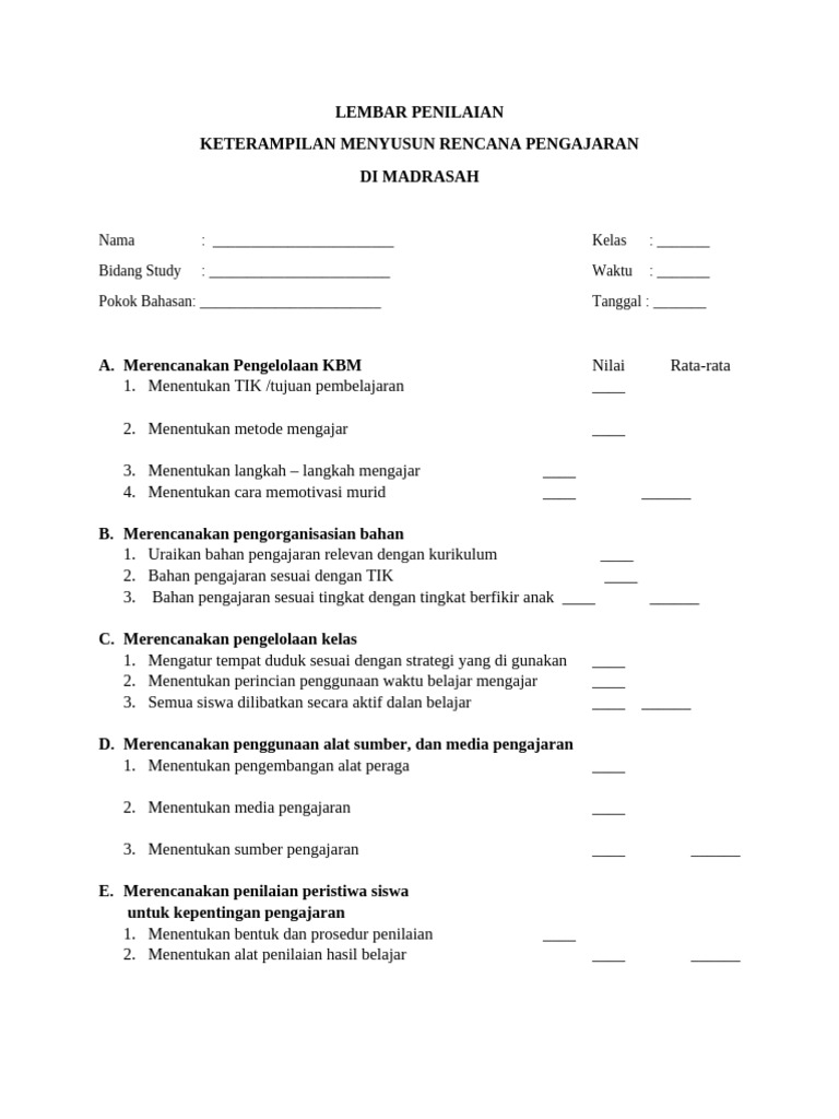 Lembar Penilaian RPP | PDF