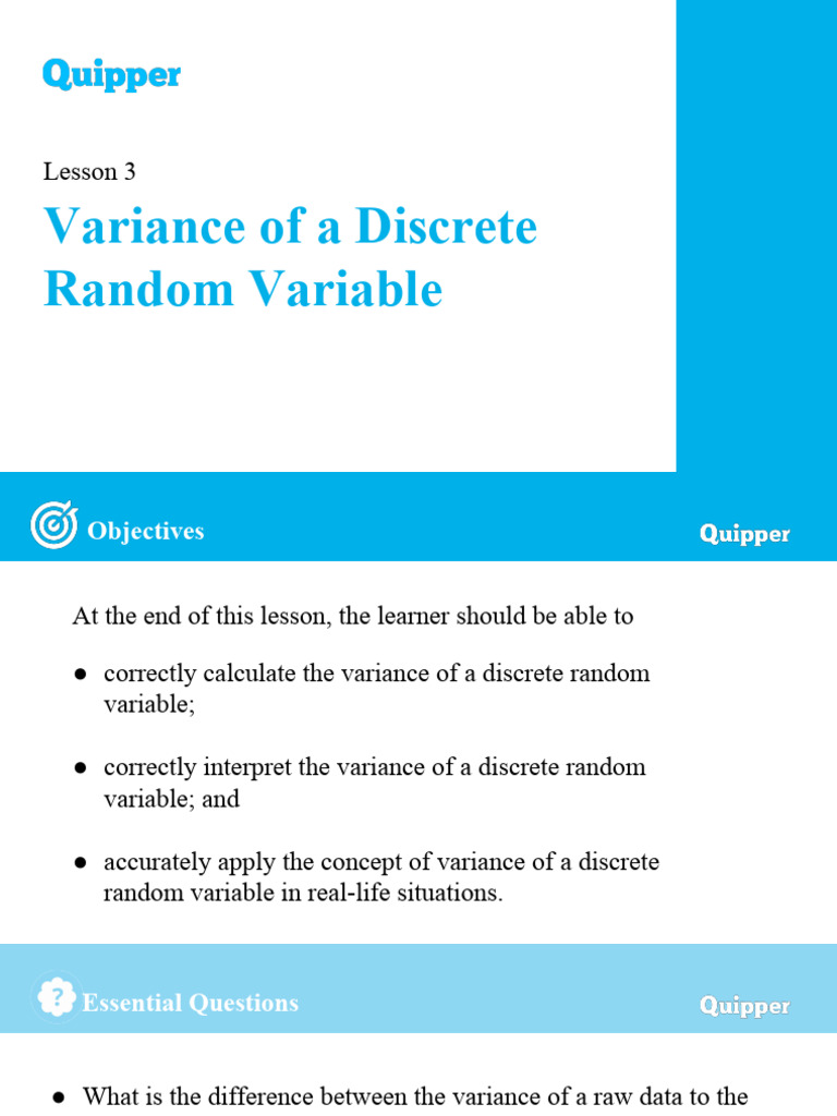 Lesson 3 Variance And Standard Deviation Of Discrete Random Variables