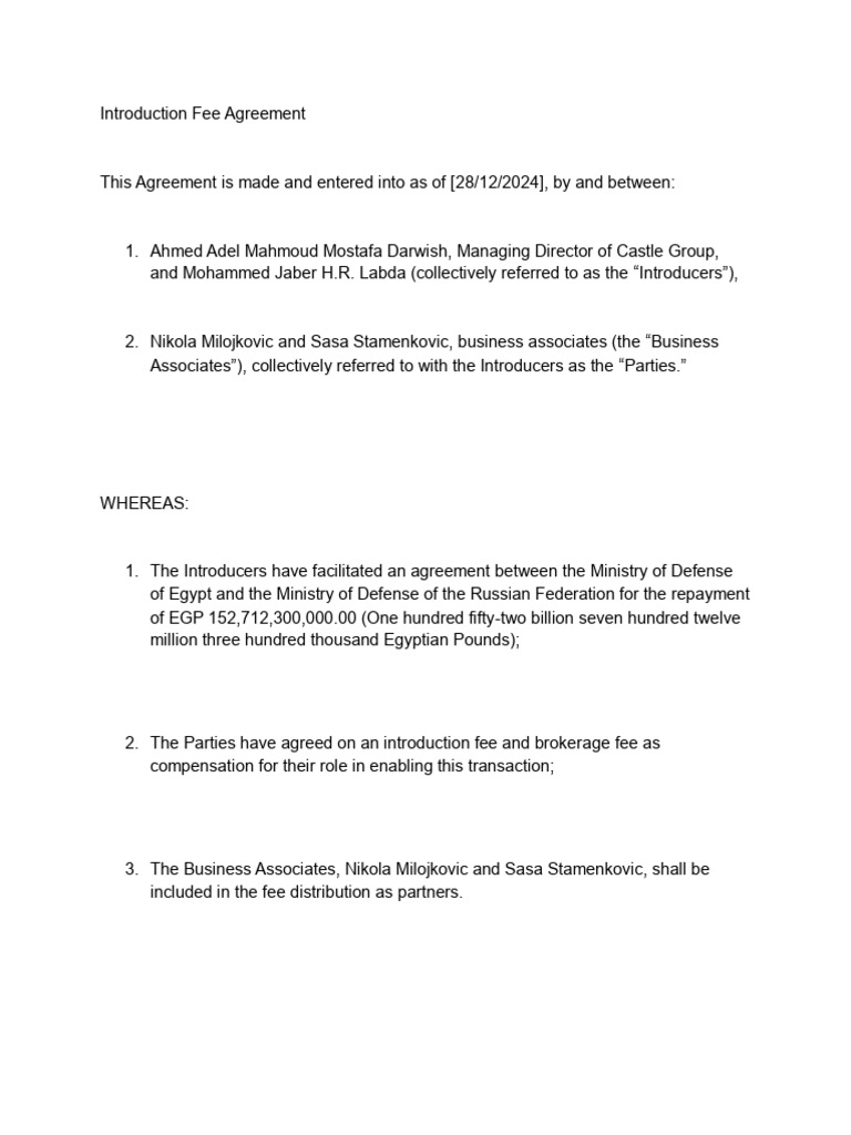 Fee Introduction Agreement PDF | PDF