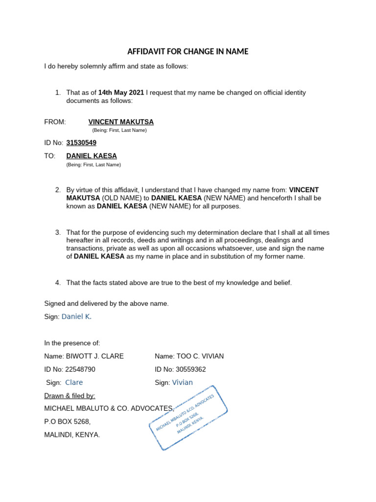 Name Change Affidavit Template | PDF