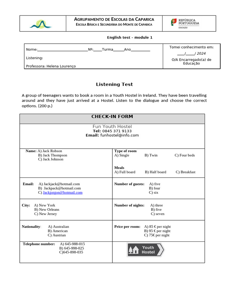 Módulo 1 - Listening Test Versão B | PDF