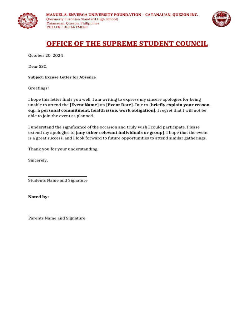 Excuse Letter Format 3 | PDF