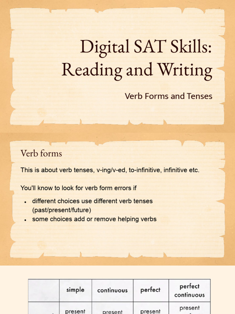 SAT Beginning Week 01 - 02 Verb Forms and Tenses | PDF