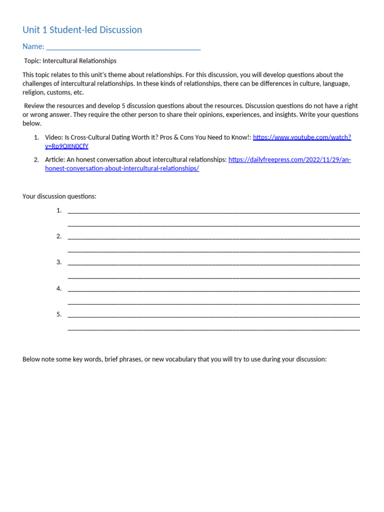 Unit 1 Student-led Discussion | PDF