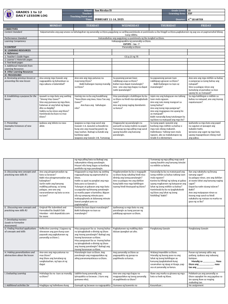 DLL - Esp 3 - Q4 - W1 | PDF