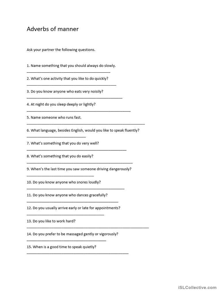 Adverbs of Manner Questions | PDF