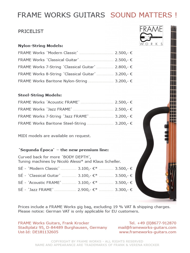 FRAME Works Guitars Price List | PDF