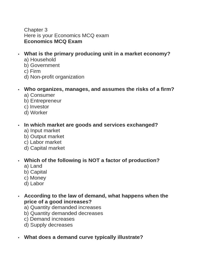 Chapter3 MCQ - 250207 - 182734 | PDF | Economic Equilibrium | Demand
