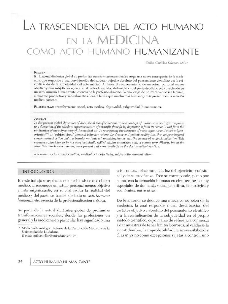 Medicina Como Acto Humano | PDF