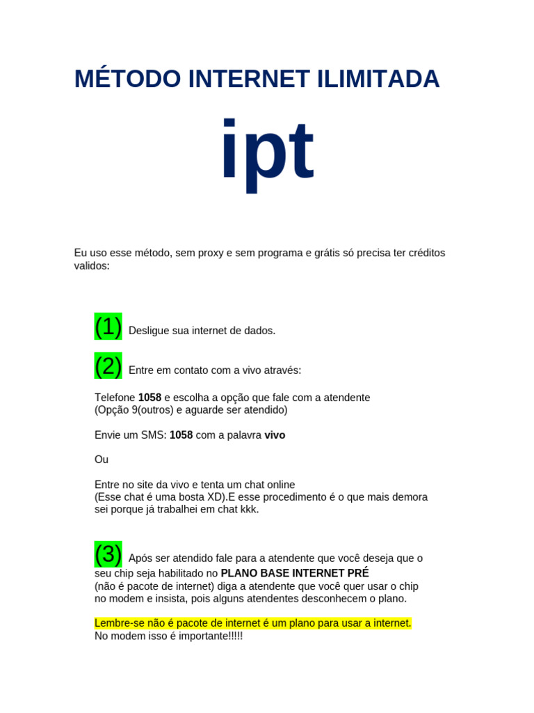 Metodo Vivo 3g Internet Ilimitada | PDF | Internet | Informática