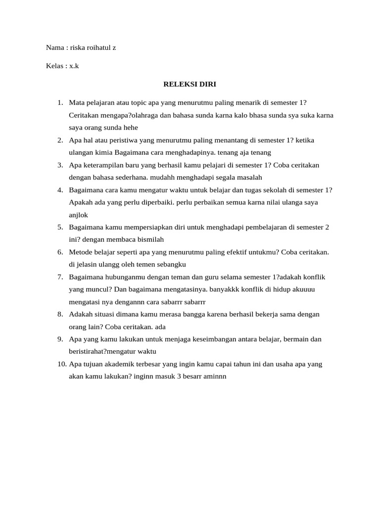 Refleksi Diri Riska: Semester 1 | PDF
