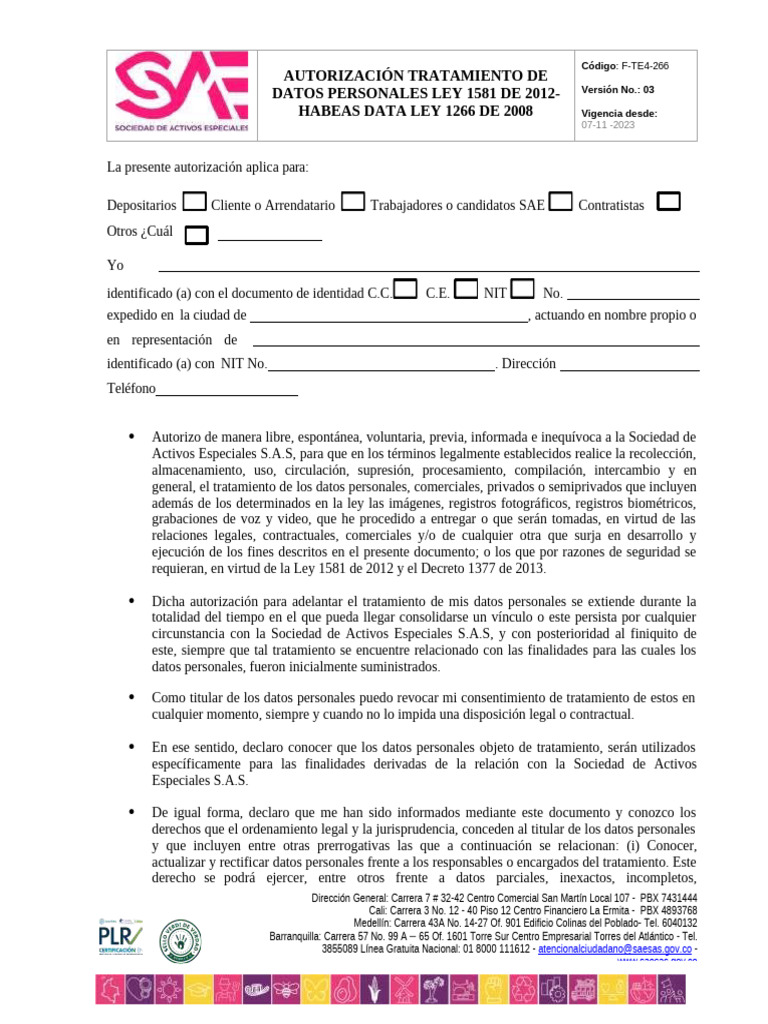 Formato Habeas Data Word | PDF | Justicia | Crimen y violencia
