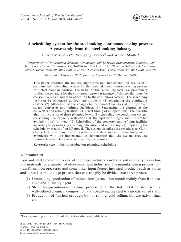 A Scheduling System For The Steelmaking-Continuous Casting Process. | PDF | Steelmaking | Steel