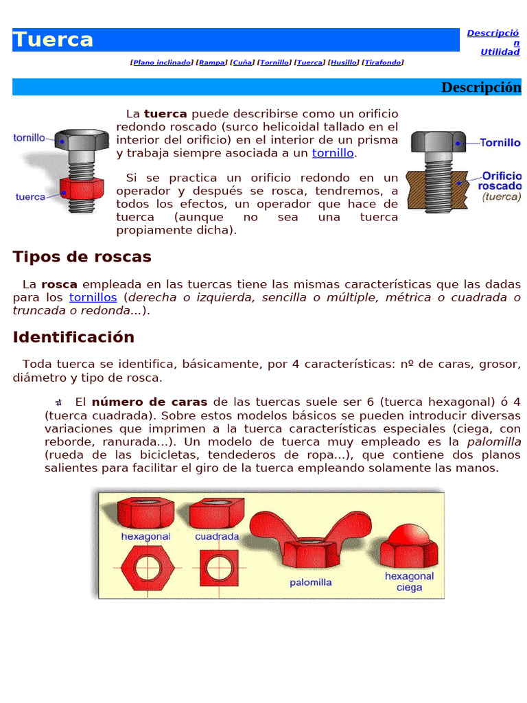 Deescripcion de Una Tuerca | PDF | Tornillo | Tuerca (Hardware)