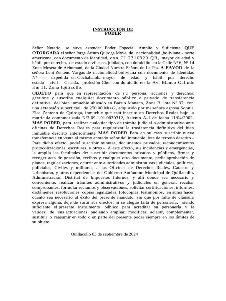 Formulario A-Instructiva de Poder | PDF