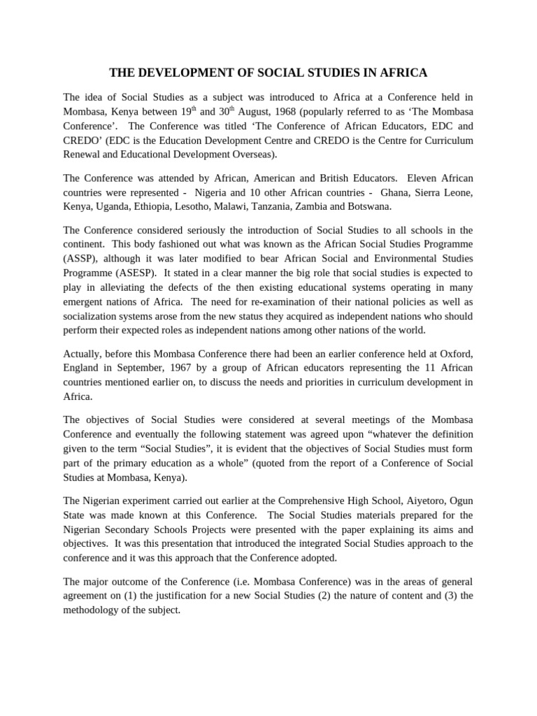 The Development of Social Studies in Africa - DR Omosehin | PDF ...