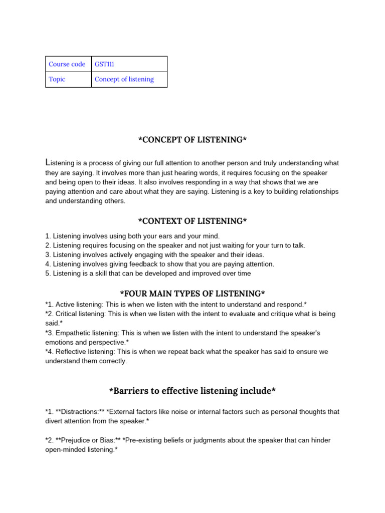 Understanding Effective Listening Skills | PDF | Communication ...