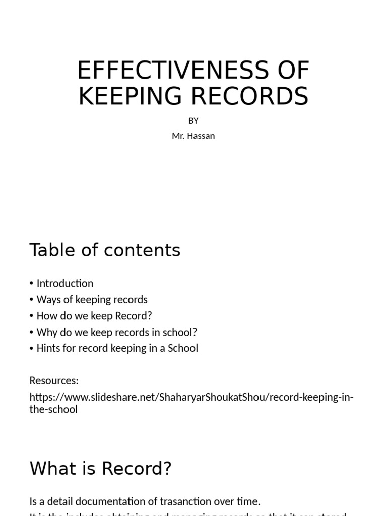 Effectiveness of Record Keeping | PDF | Cognitive Science | Cognition