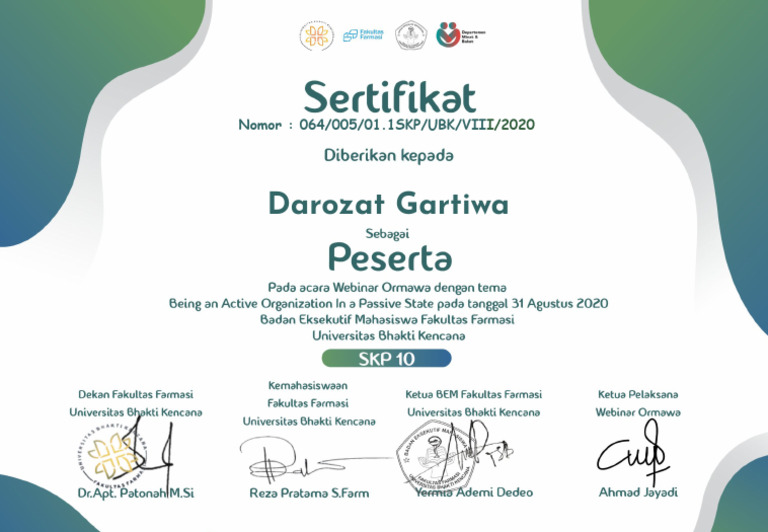 Bagi SERTIFIKAT WEBINAR ORMAWA Darozat Gartiwa - 1 | PDF