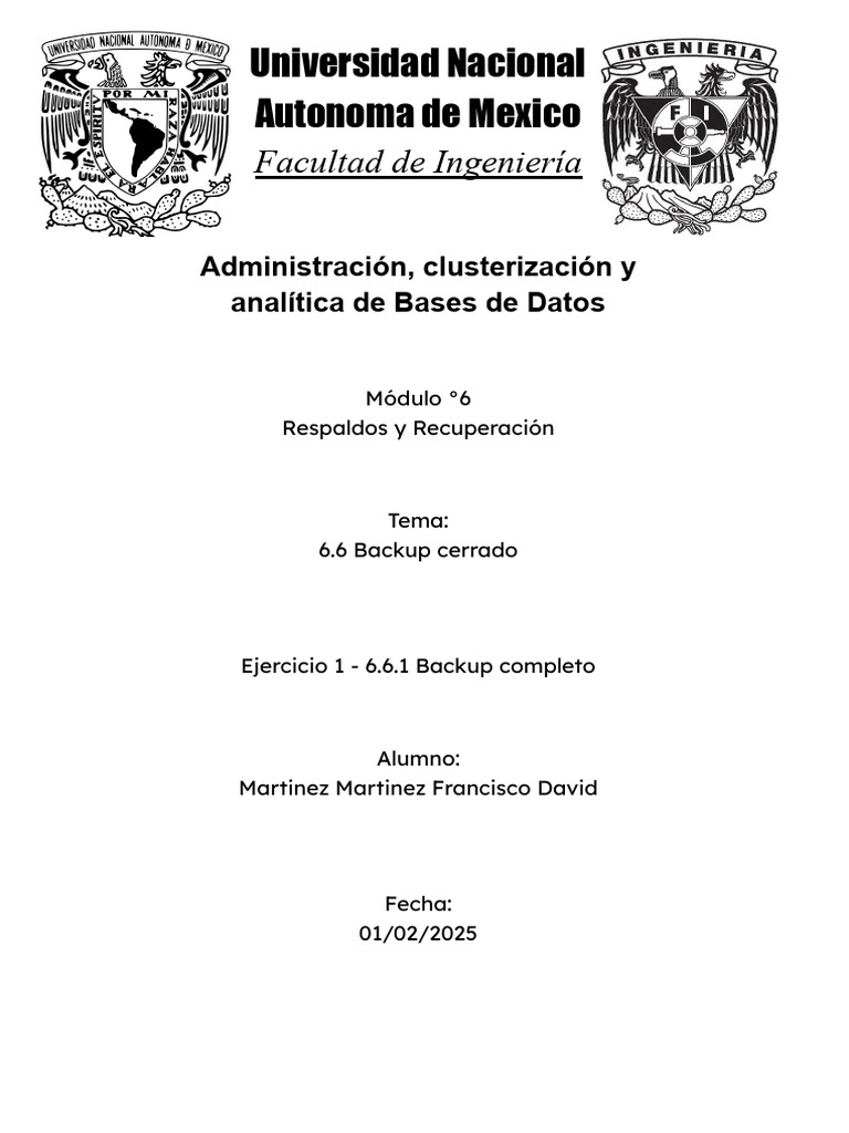 M06 Ej01 RMAN Backup Completo MartinezMartinezFranciscoDavid | PDF | Apoyo | Bases de datos