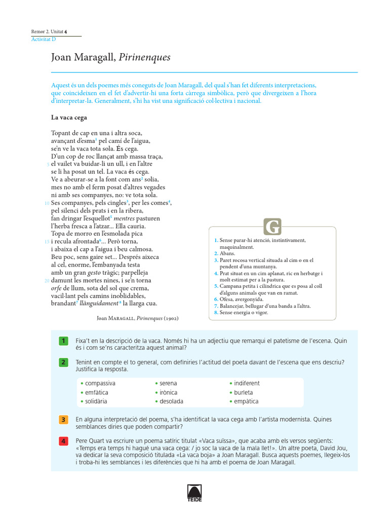 Yuxuan Lin - activitat La vaca cega de J. Maragall | PDF