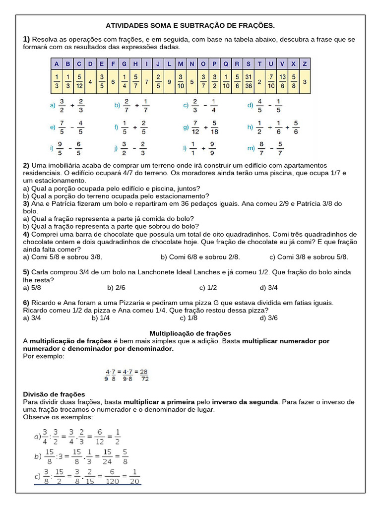Atividades de Frações para 4º e 5º Ano | PDF