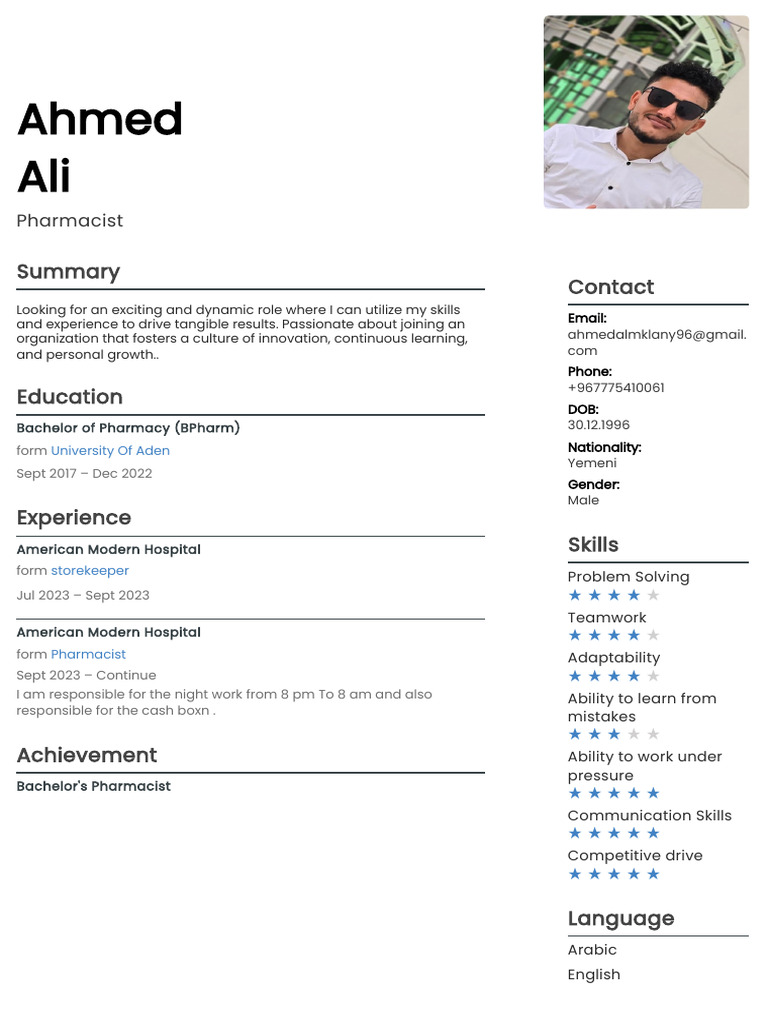 Ahmed Resume 623 | PDF | Pharmacy | Learning