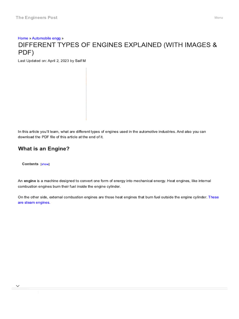 Different Types of Engines Explained (With Images & PDF | PDF