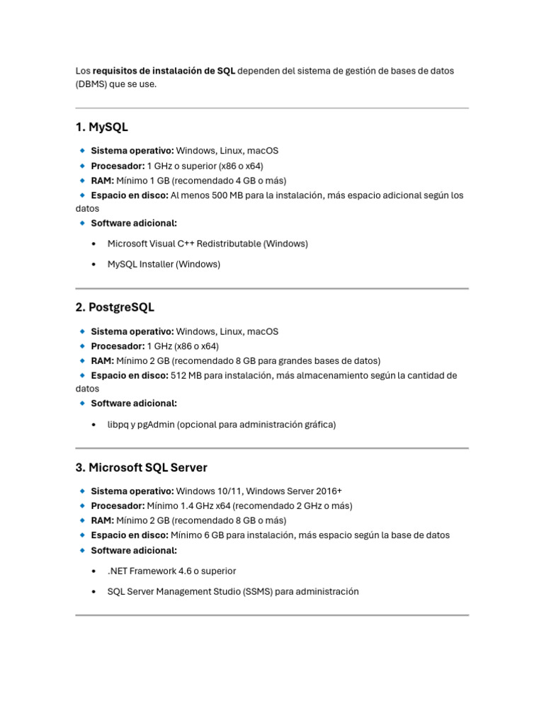 Requisitos de instalación de SQL | PDF