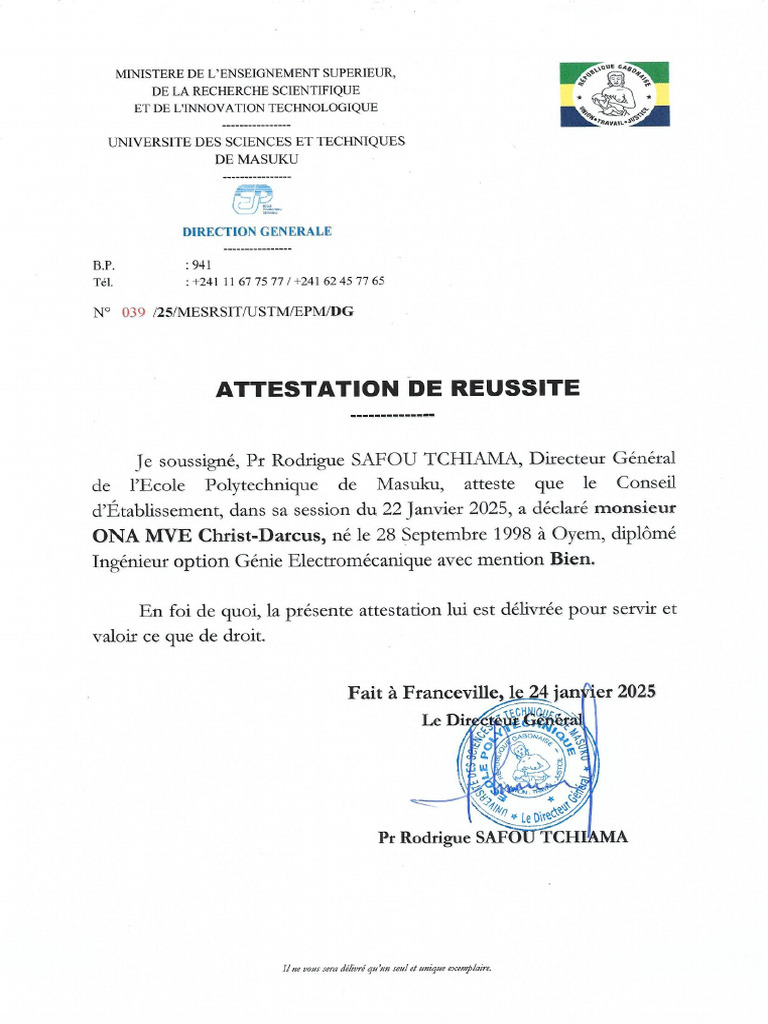 Attestation de Reussite | PDF