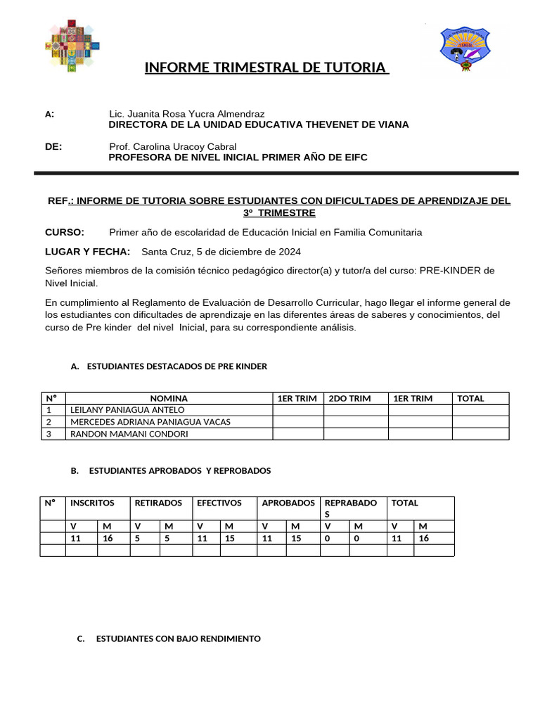 7 Inf Trimestral de Tutor | PDF | Educación de la primera infancia | Aprendizaje